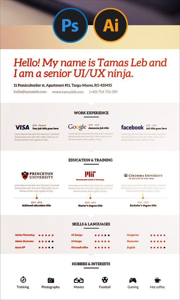 20 Best Free Resume CV Templates In Ai Indesign PSD Formats 