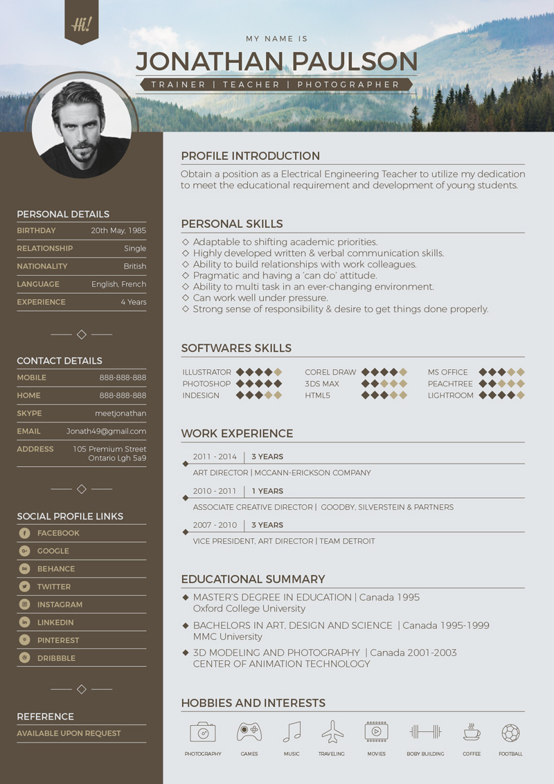 Free Professional Modern Resume CV Portfolio Page Cover Letter 