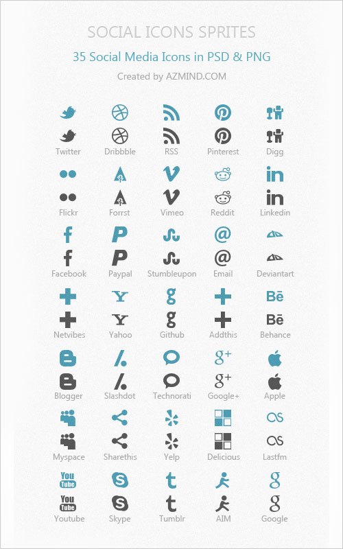 50+ Best Free Social Media Icons Collection | PNG, PSD, HTML/CSS ...