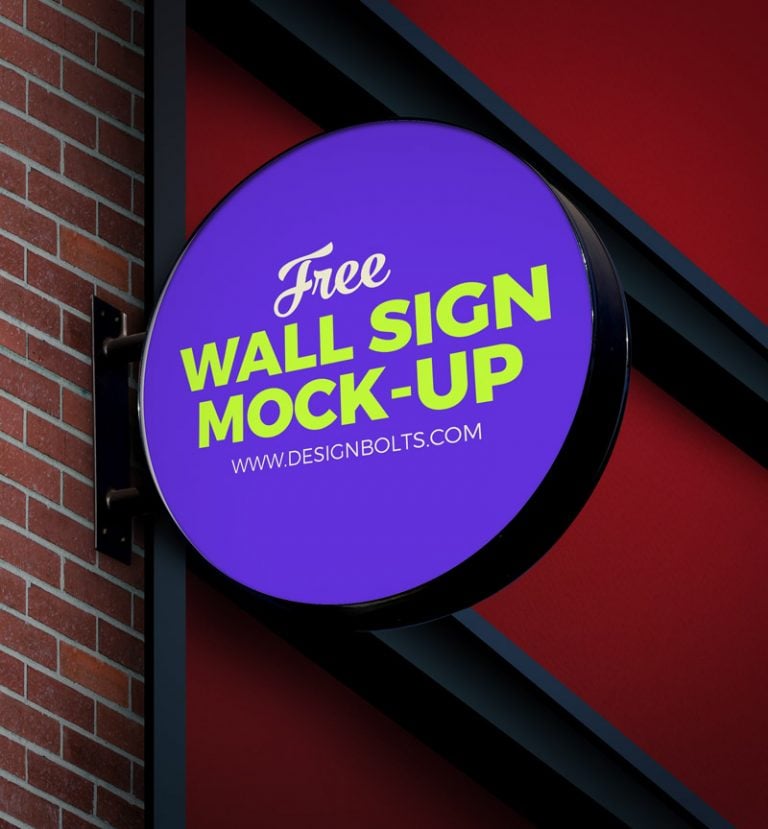 Free Outdoor Advertising Circular Wall Sign Board Logo Mock-up PSD File