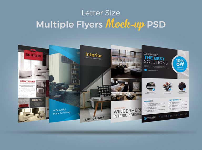 Letter Size Multiple Flyers Bundle Mock-up PSD