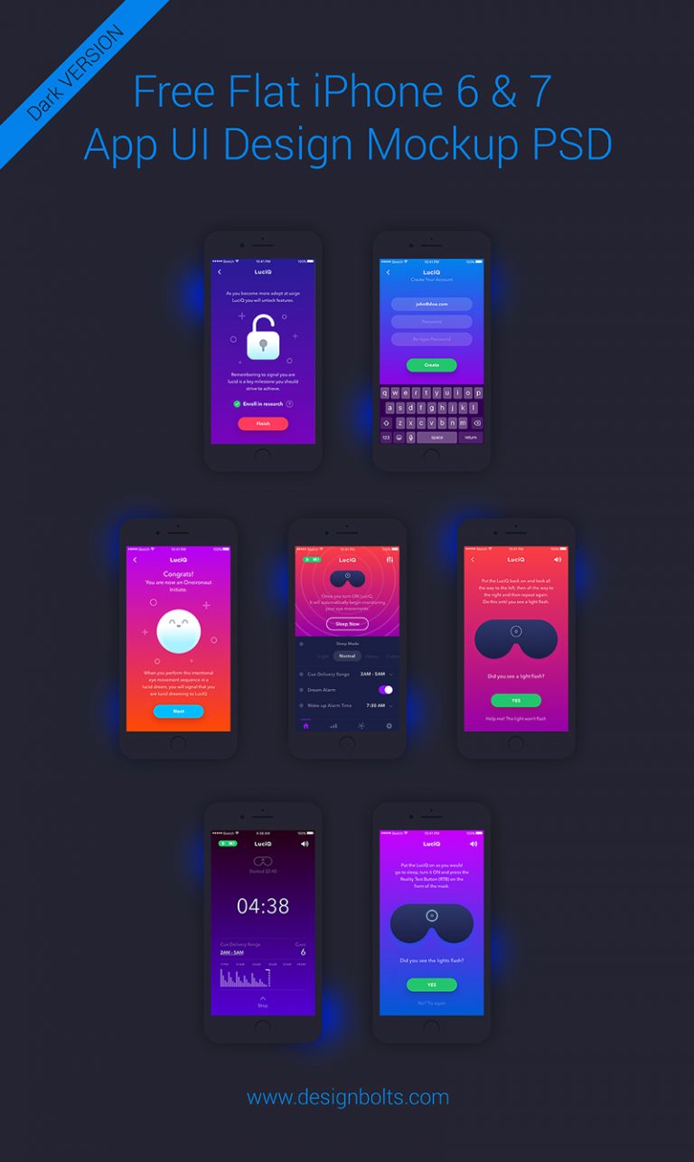 Free iPhone 6 & 7 App UI Design Screen Mockup PSD