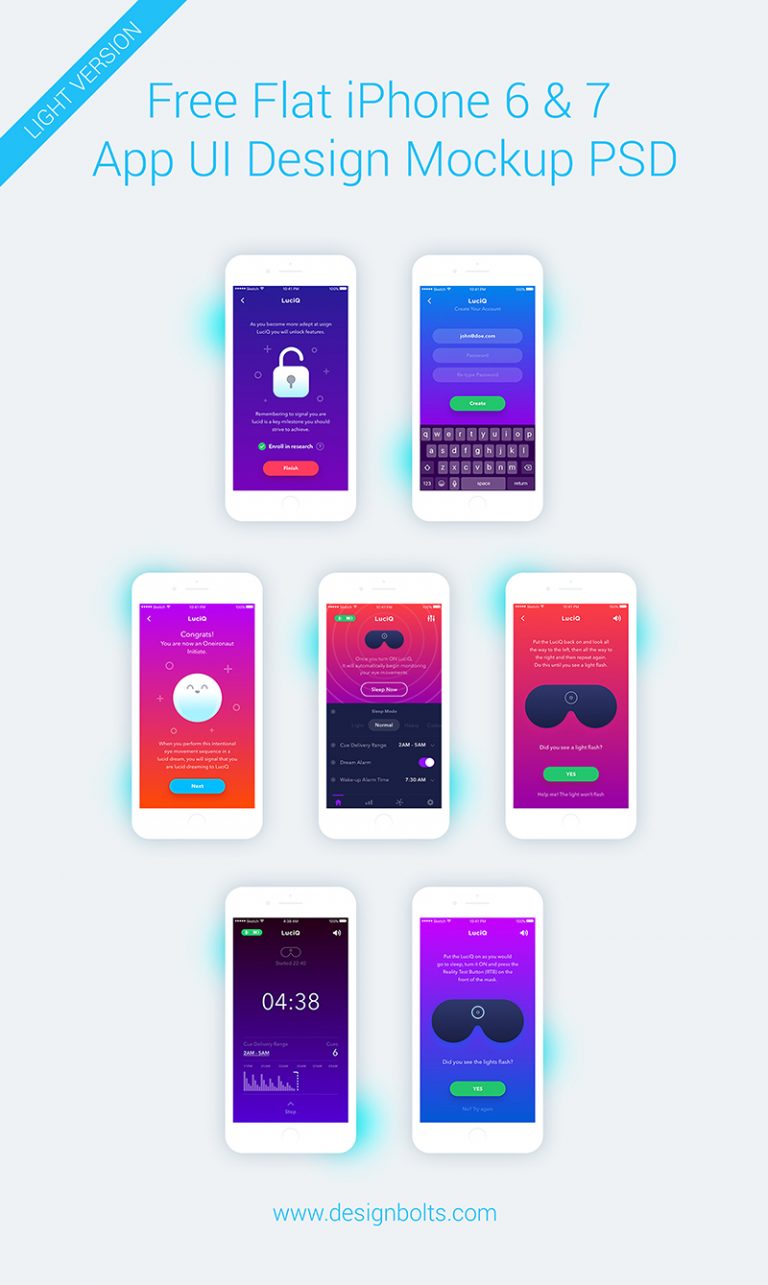 Free iPhone 6 & 7 App UI Design Screen Mockup PSD
