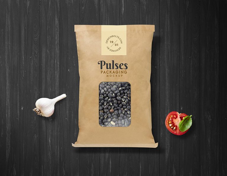 Free Pulses Kraft Paper Pouch Packaging Mockup PSD