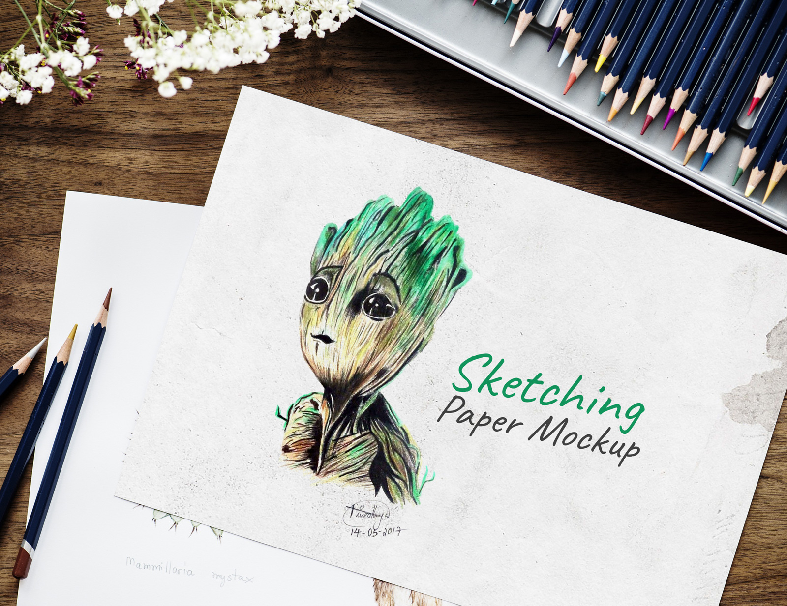 Free Sketching Drawing Paper Mockup PSD Designbolts