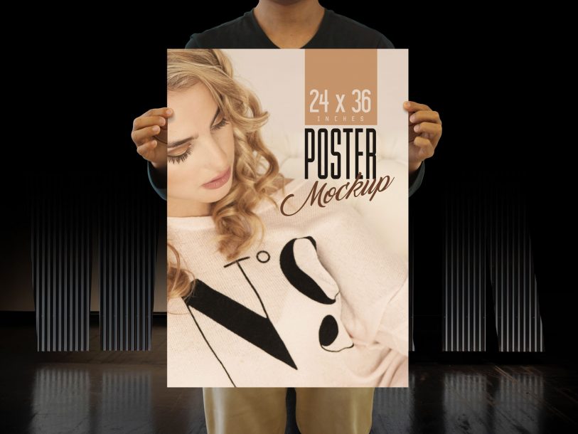 Free Hand Holding Poster Mockup PSD - Designbolts