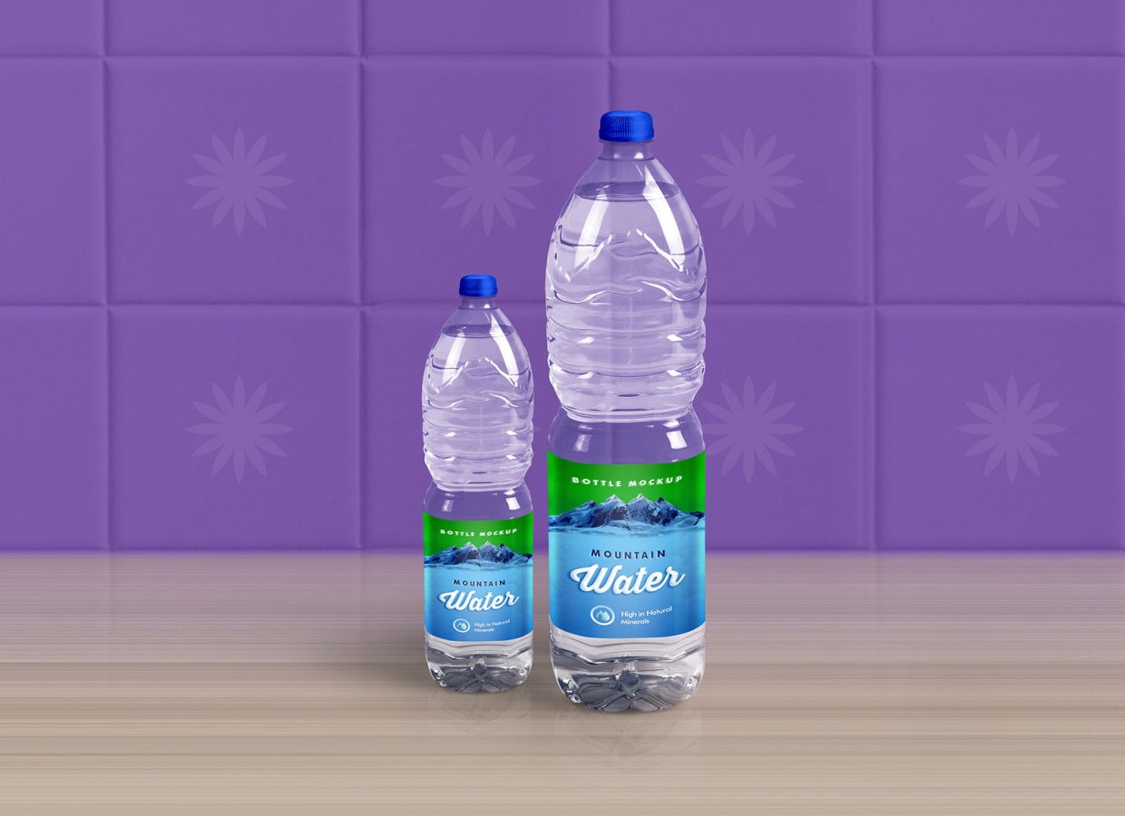 Free 1 Liter Mineral / Drinking Water Bottle Mockup PSD - Designbolts