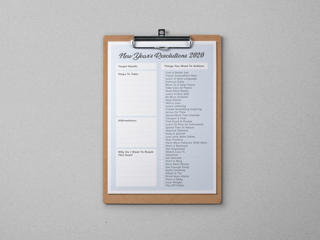 2020 New Year Resolutions Printable List Free Ai Template - Designbolts