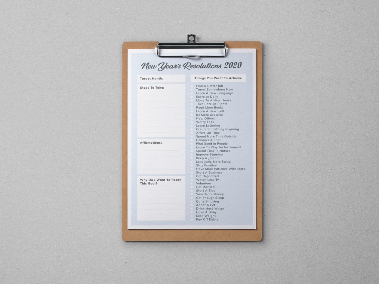 2020 New Year Resolutions Printable List Free Ai Template - Designbolts