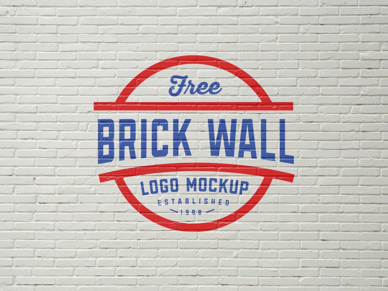 Free White & Black Brick Wall Logo Mockup PSD - Designbolts