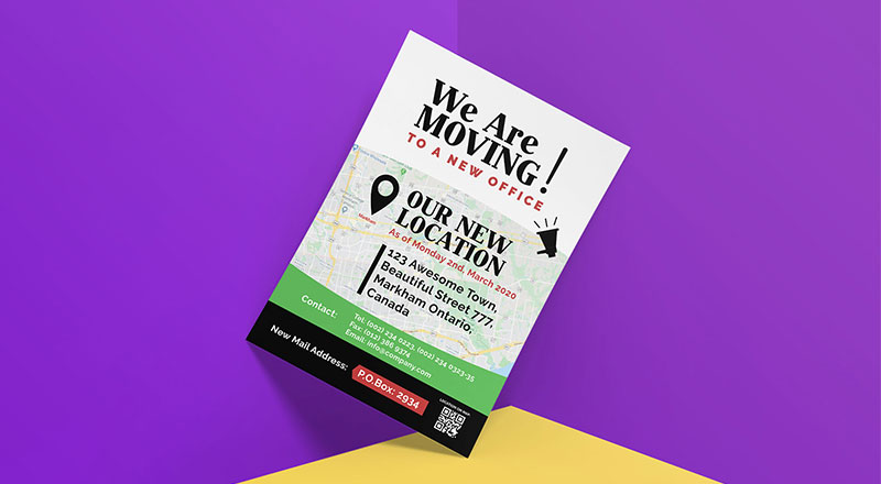 Free Office Moving Announcement Flyer Design Template Ai - Designbolts