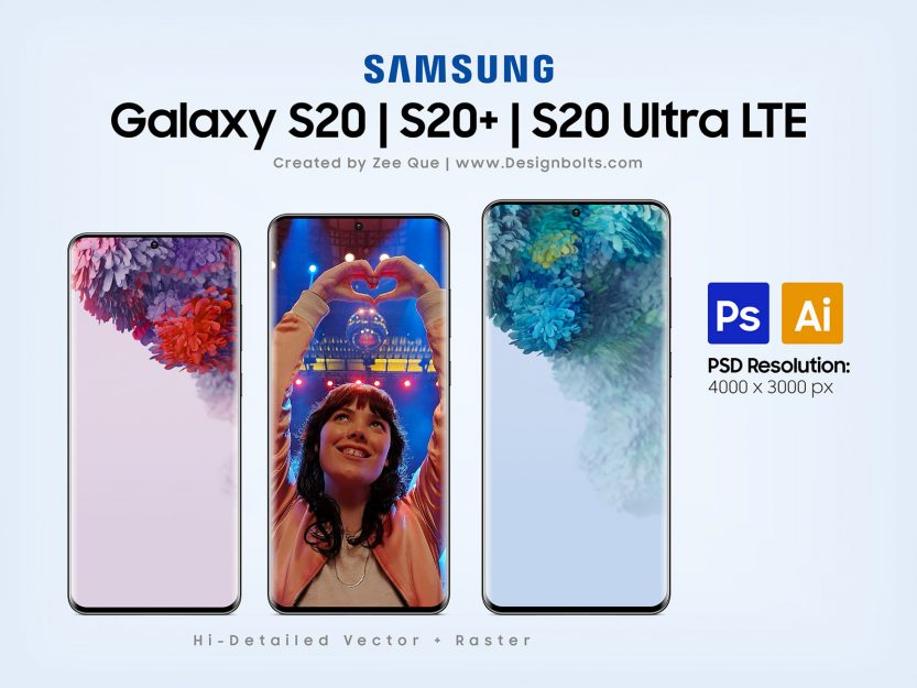 Free Samsung Galaxy S20 | S20+ | S20 Ultra 5G LTE Mockup PSD & Vector ...