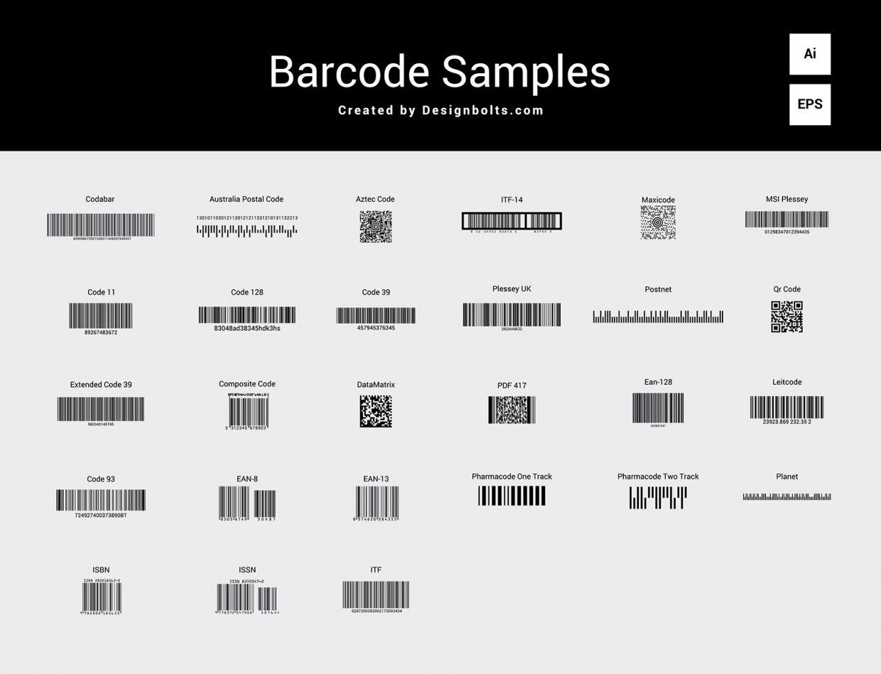 30+ Types of Barcodes | Free Dummy Barcode & QR Code Vector File ...