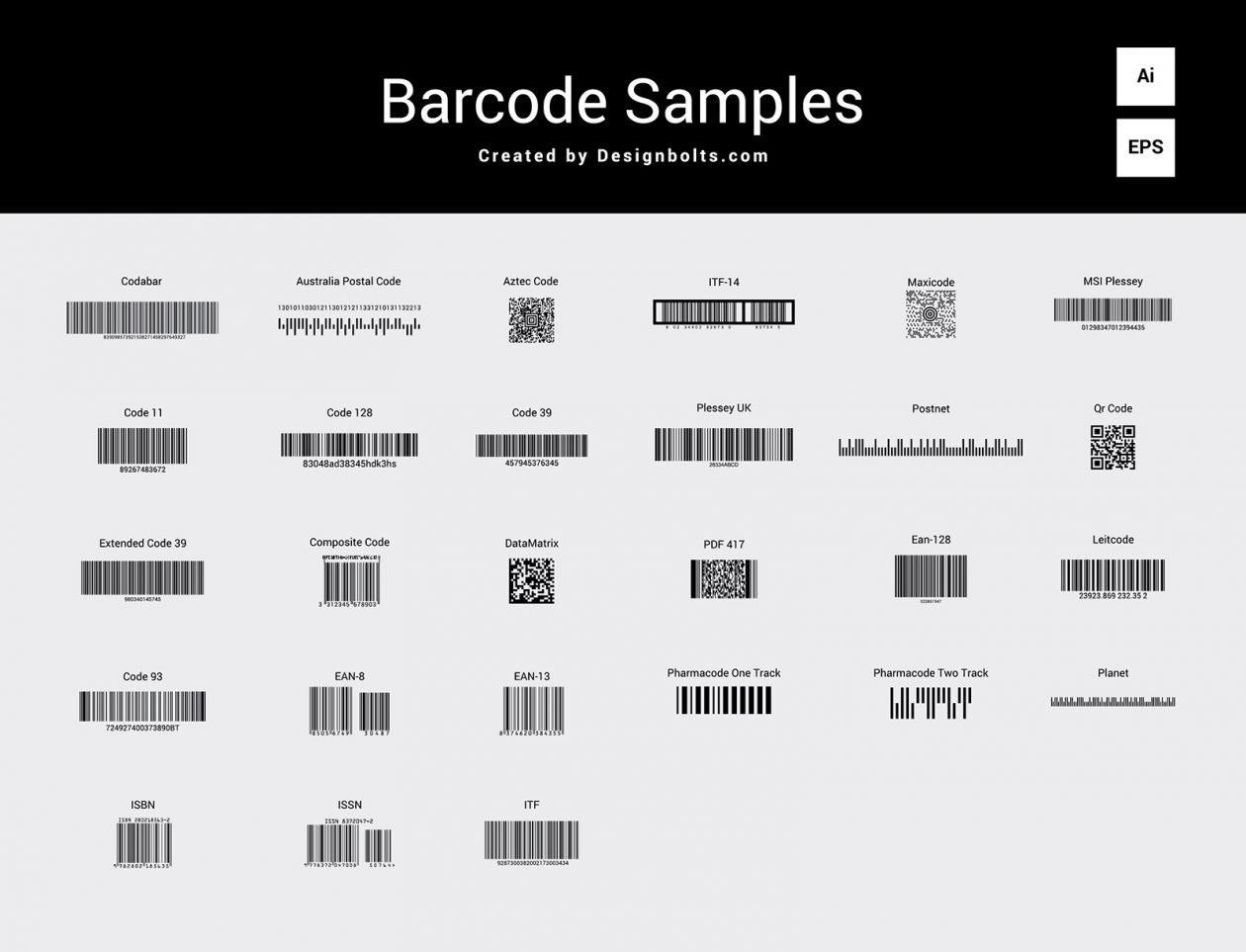 30+ Types of Barcodes | Free Dummy Barcode & QR Code Vector File ...
