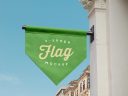 Free Vertical V-Shape Hanging Flag Banner Logo Mockup PSD - Designbolts