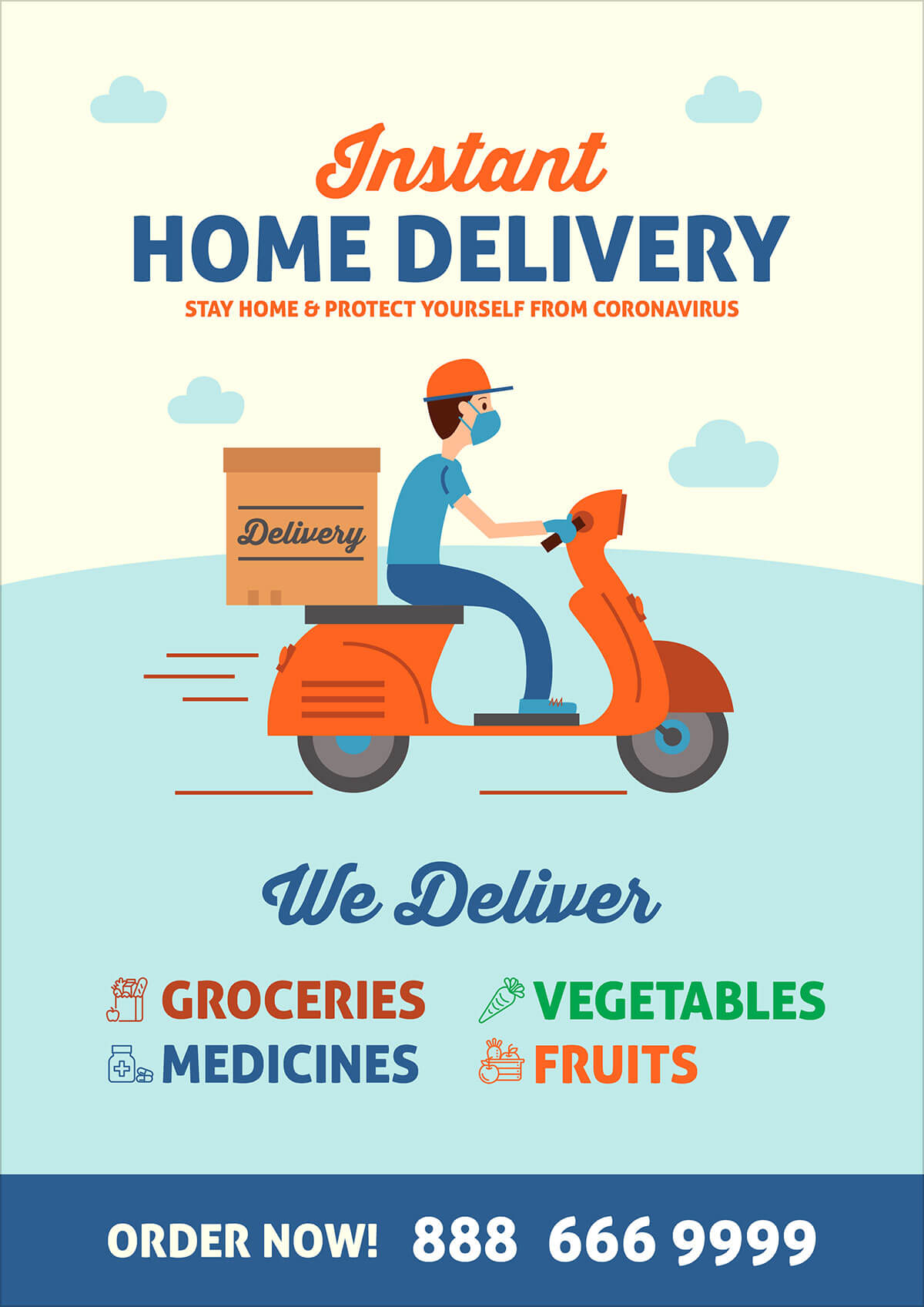 Free Grocery Home Delivery During Coronavirus Flyer Design Template PSD 