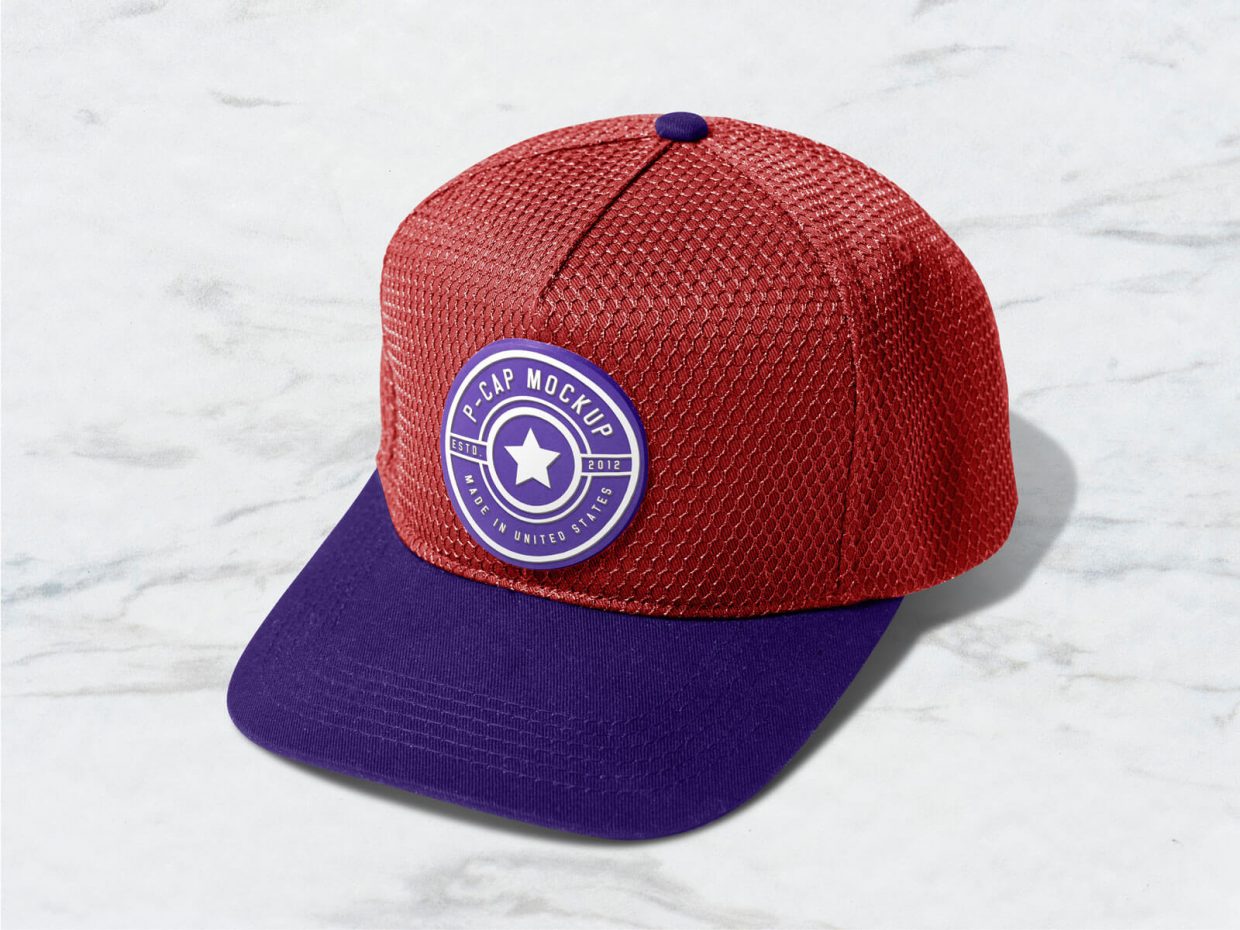 Free Polyester Mesh Breathable Baseball P-Cap Mockup PSD - Designbolts