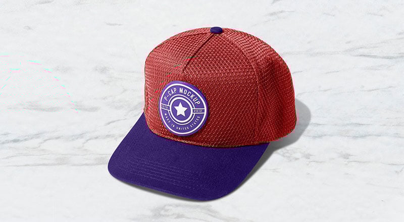 Free Polyester Mesh Breathable Baseball P-Cap Mockup PSD - Designbolts
