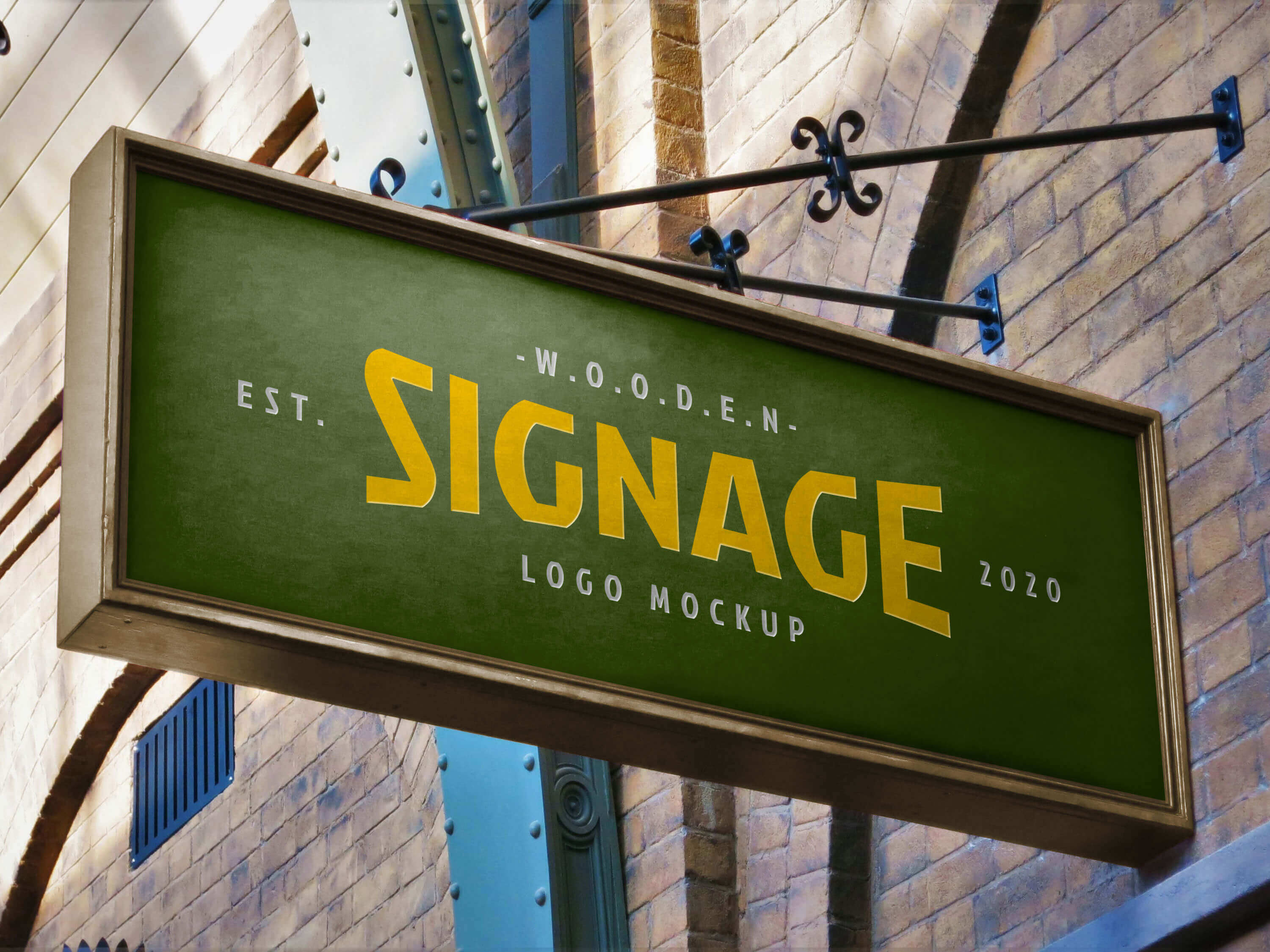 Free Rectangle Wall Mounted Wooden Signage Mockup PSD - Designbolts Free Rectangle Wall Mounted Wooden Signage Mockup PSD - Designbolts