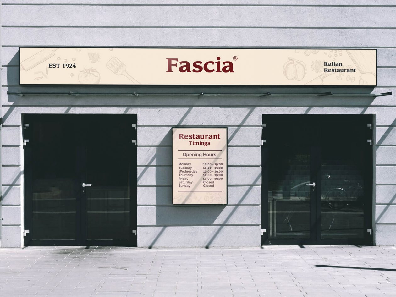 Free Storefront Shop Fascia With Poster Mockup PSD - Designbolts