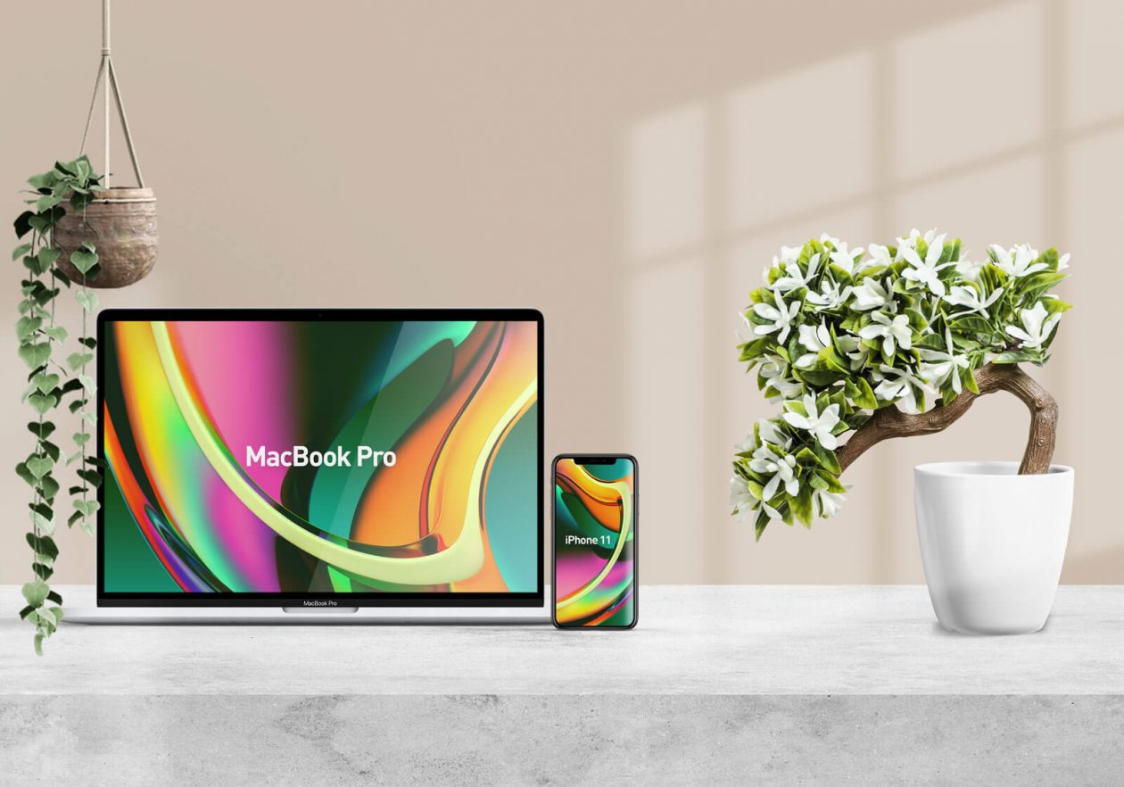 Free Beautiful MacBook Pro & iPhone 11 Mockup PSD - Designbolts