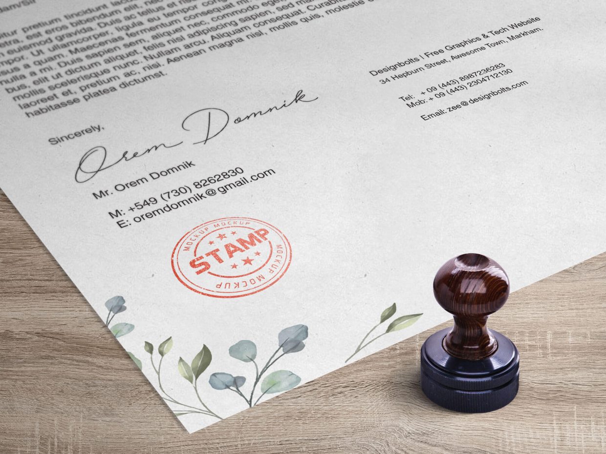 Free Corporate Round Stamp on Letterhead Mockup PSD - Designbolts