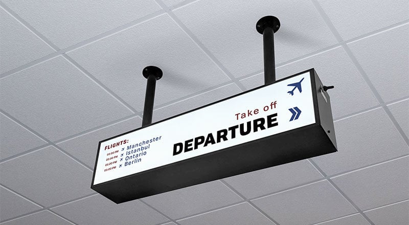 Free Ceiling Mounted Backlit Board Mockup PSD - Designbolts