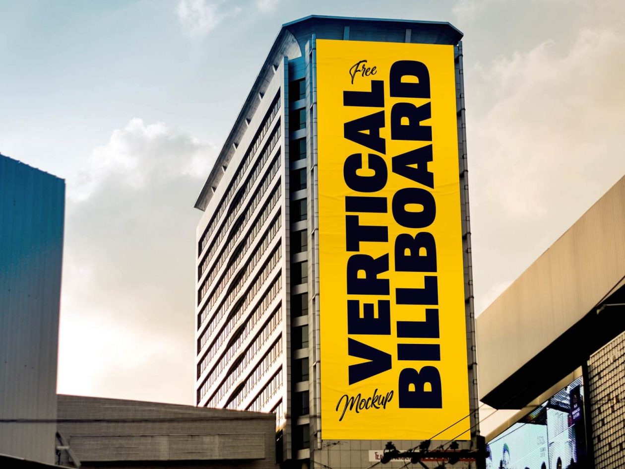 Free Vertical Building Billboard Mockup PSD - Designbolts