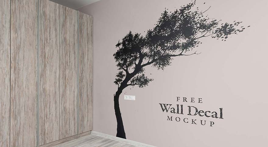 Free Wall Art Decal / Sticker Mockup PSD - Designbolts