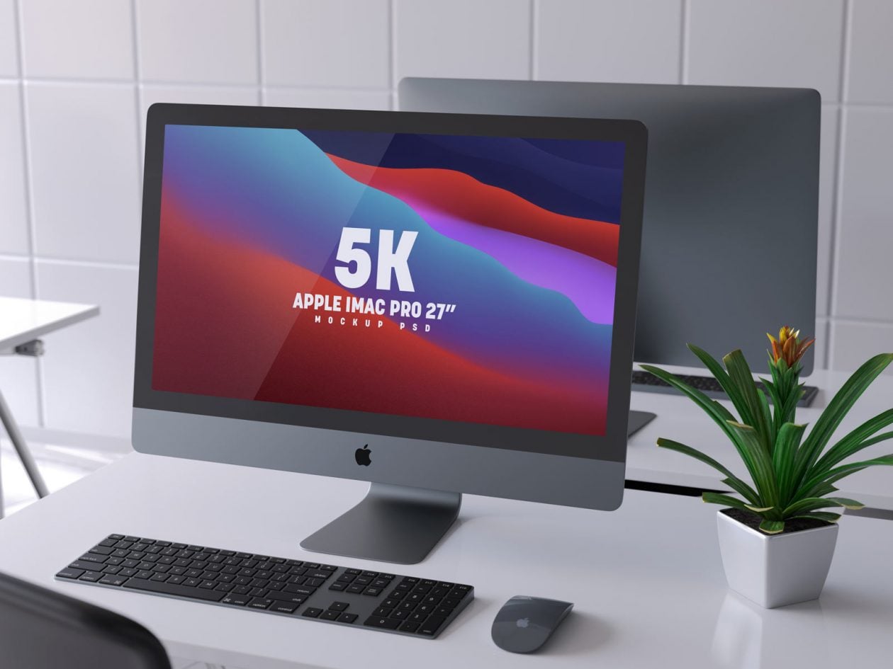 Free Retina 5K Apple iMac Pro 27 Inches Mockup PSD - Designbolts