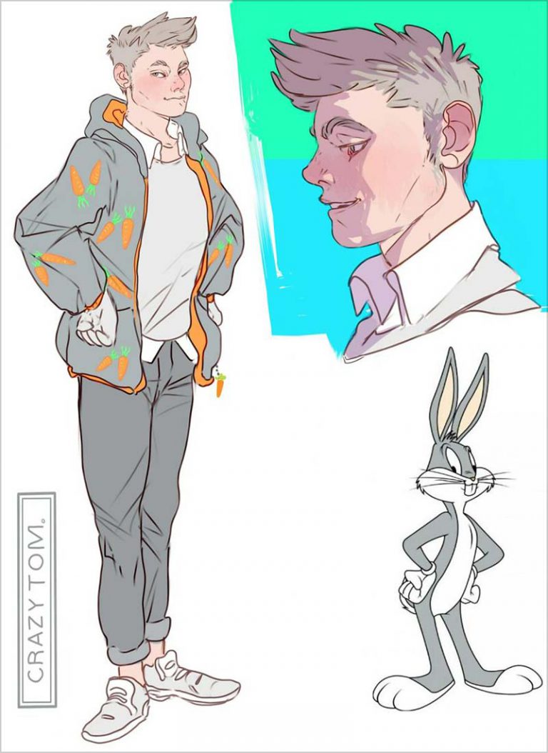 40+ Cool Illustrations of Cartoon Characters as Humans - Designbolts