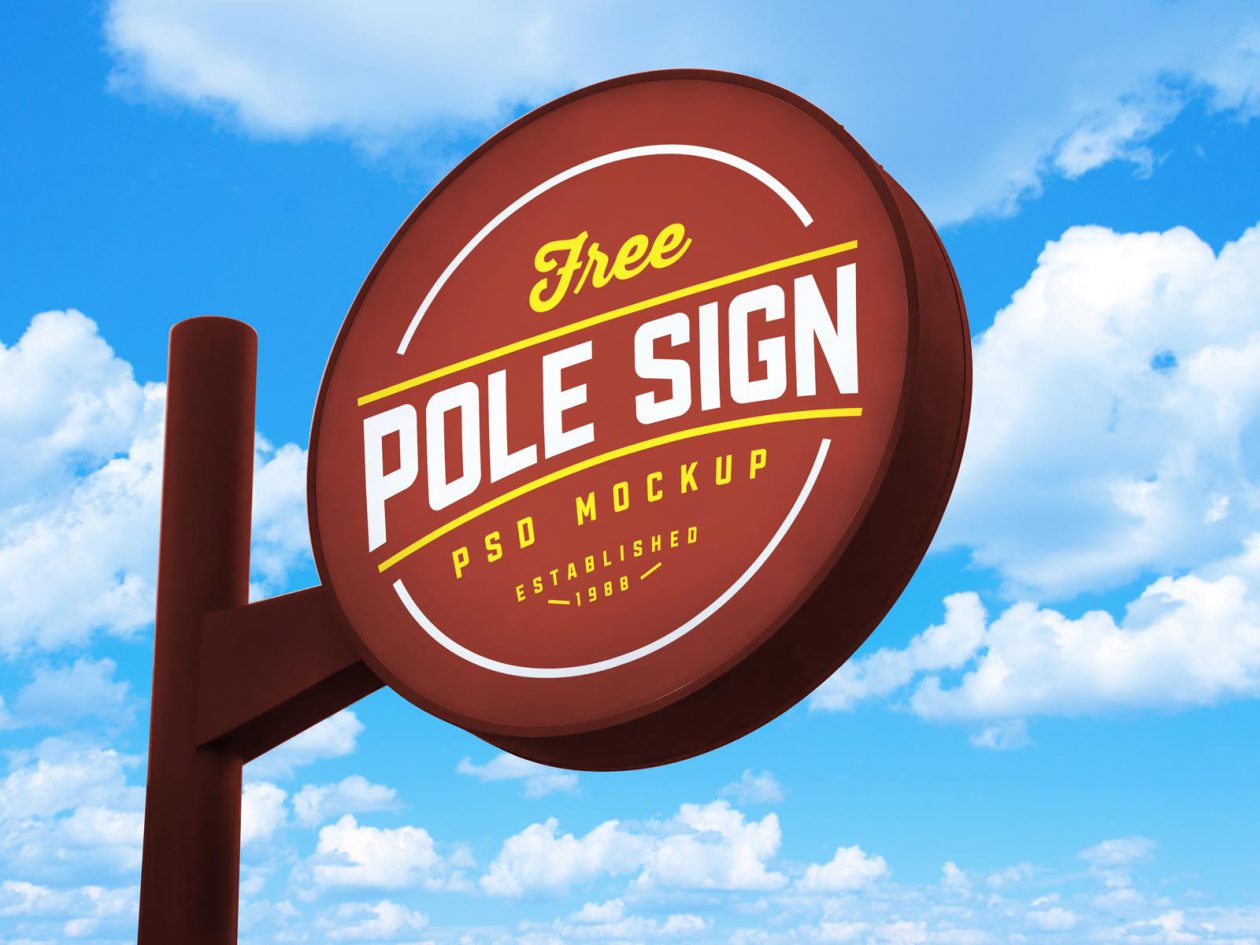 Free Round Pole Signage Mockup PSD - Designbolts
