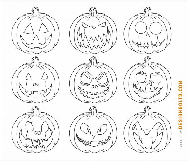 10 Free Easy Halloween Pumpkin Face Drawings for Coloring 2021 ...