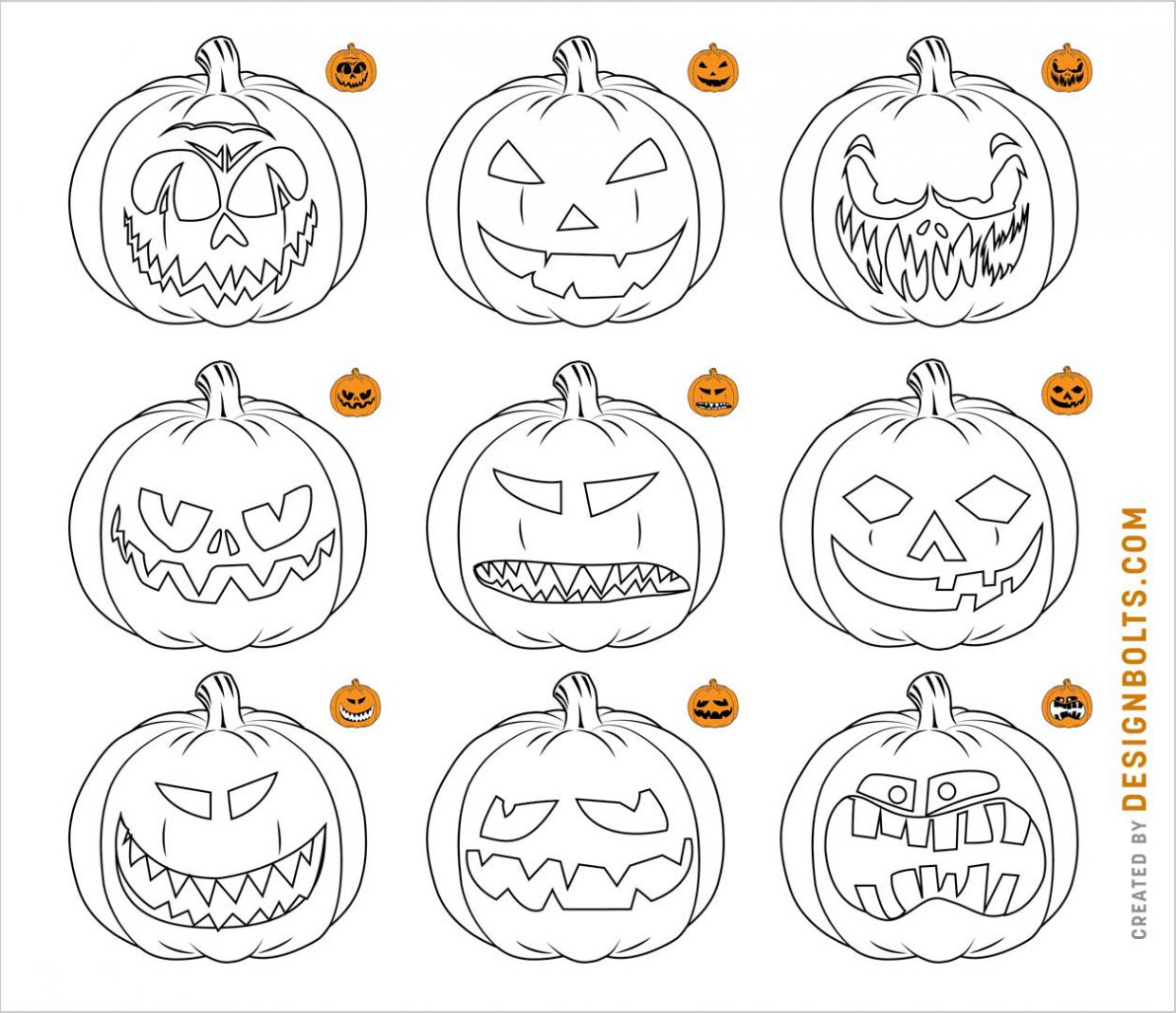 10 Easy Halloween Pumpkin Face Drawings To Color 2021 | Ideas To Print ...