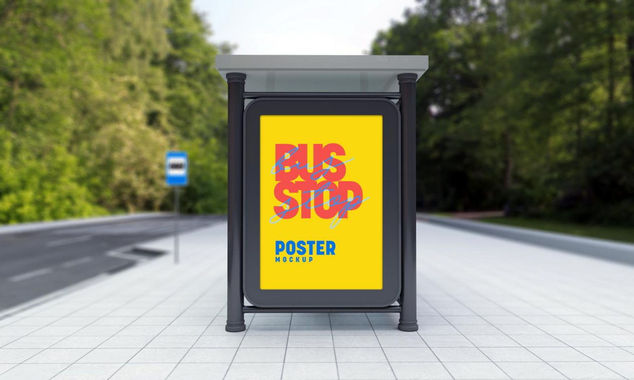 Free Bus Stop Poster Mockup PSD - Designbolts