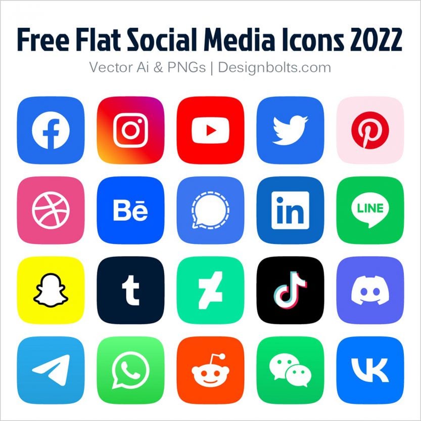 20 Free Vector Flat Social Media Icons 2022 | Ai + 1024 PNGs - Designbolts