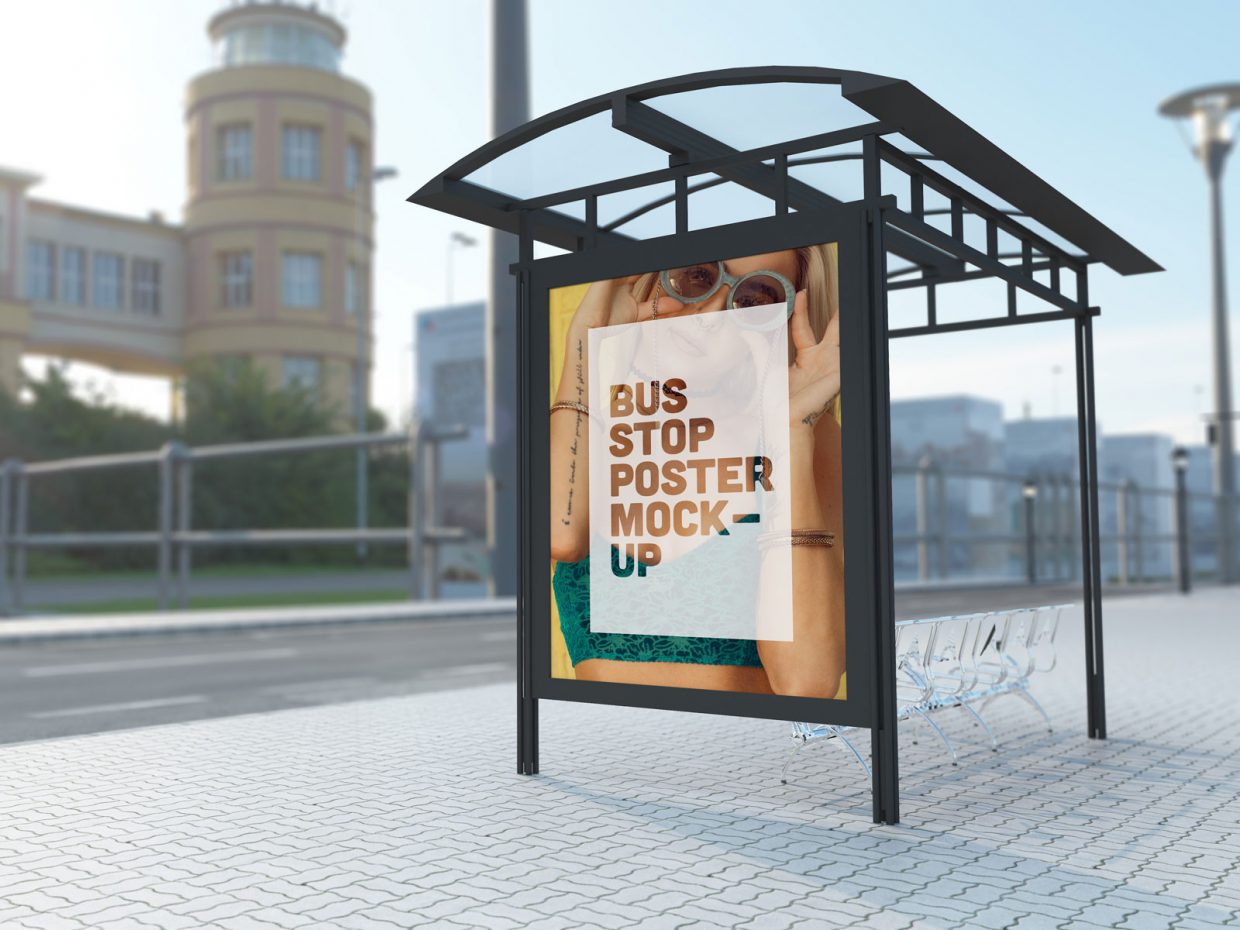 Free Bus Stop Poster Mockup PSD - Designbolts