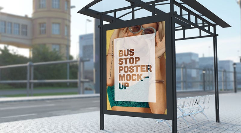 Free Bus Stop Poster Mockup PSD - Designbolts