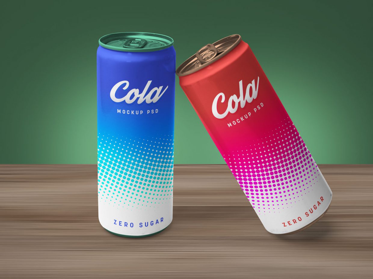 Free Fizzy Drink Slim Soda Tin Cans Mockup PSD - Designbolts