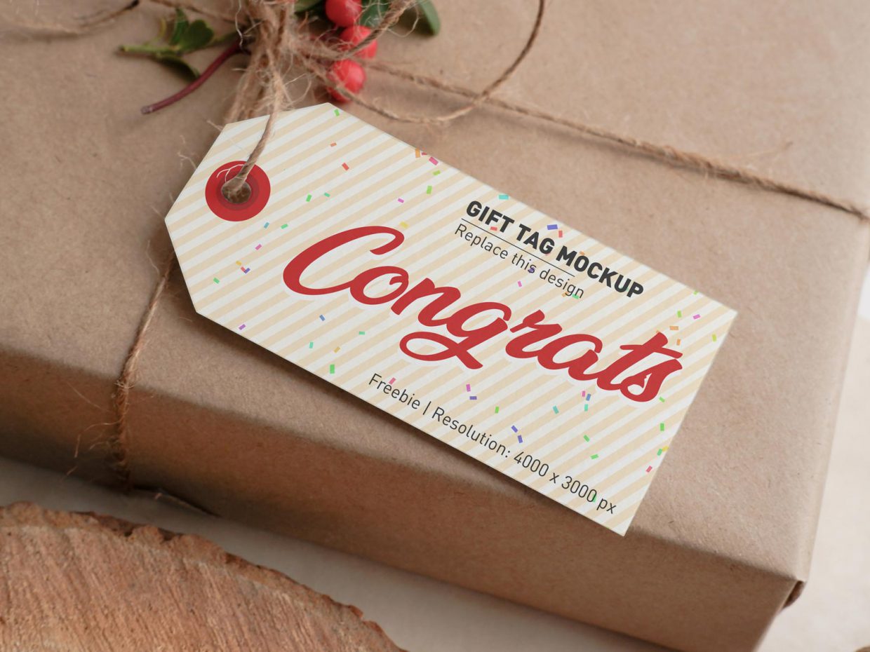 Free Gift Tag Mockup PSD - Designbolts