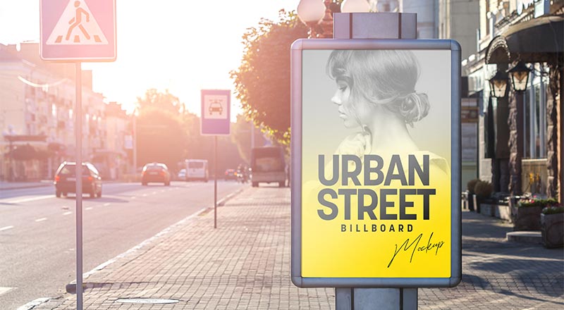 Free Urban Street Billboard On Pavement Mockup PSD - Designbolts