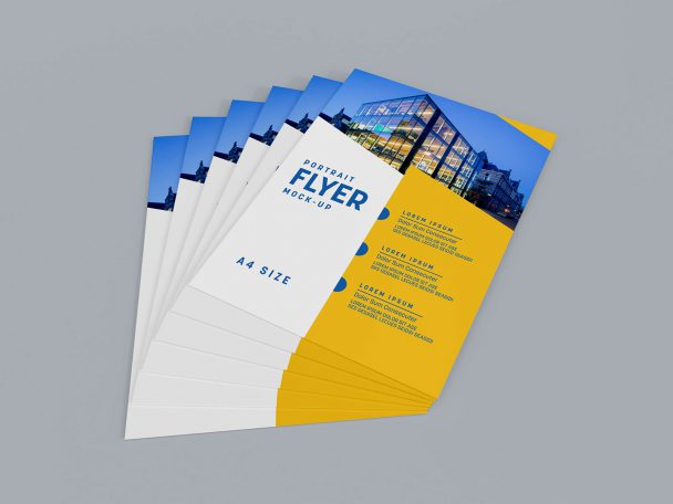 Free A4 Stacked Portrait Flyer Mockup PSD - Designbolts