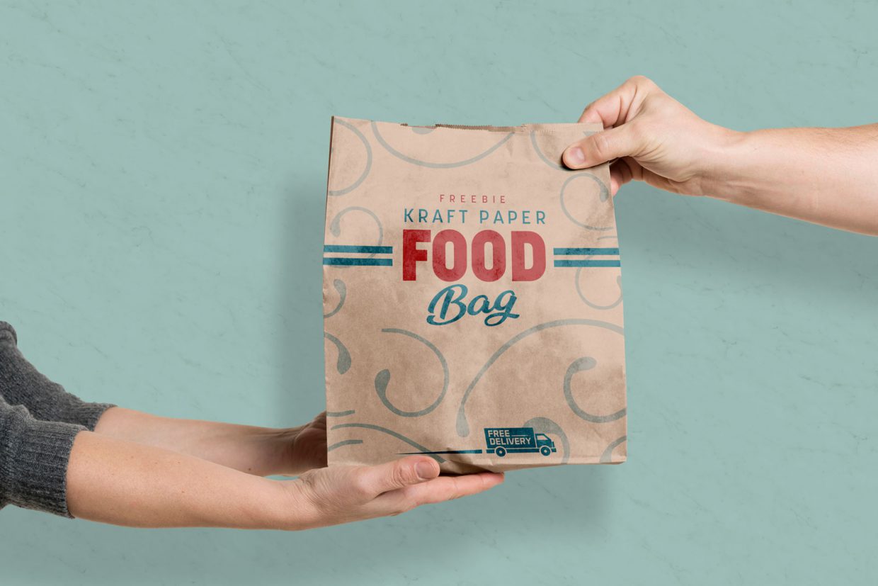 Free Disposable Kraft Paper Food Bag Mockup PSD - Designbolts
