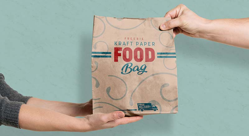 Free Disposable Kraft Paper Food Bag Mockup PSD - Designbolts