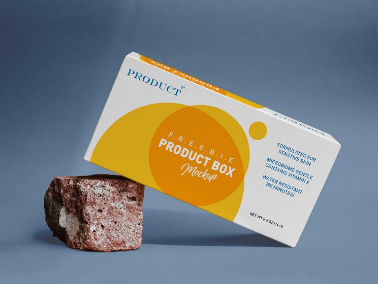Free Product Box on Rock Mockup PSD - Designbolts