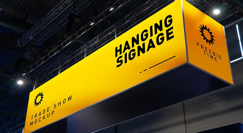 Free Trade Show Hanging Signage Mockup PSD - Designbolts