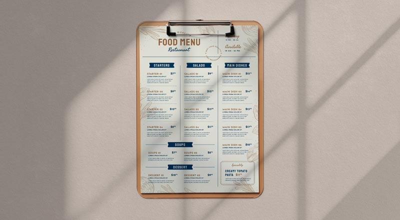 Free Clipboard Restaurant Menu Mockup PSD - Designbolts