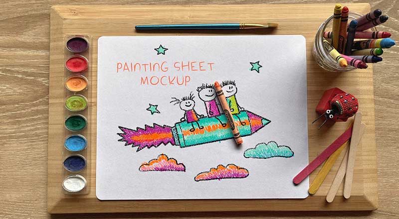 Free Kids Art White Painting Sheet Mockup PSD - Designbolts