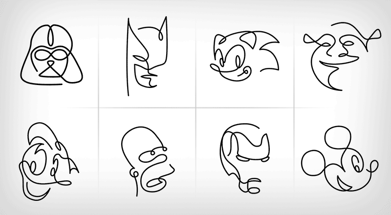 30+ One Line Iconic Character Drawings - Designbolts