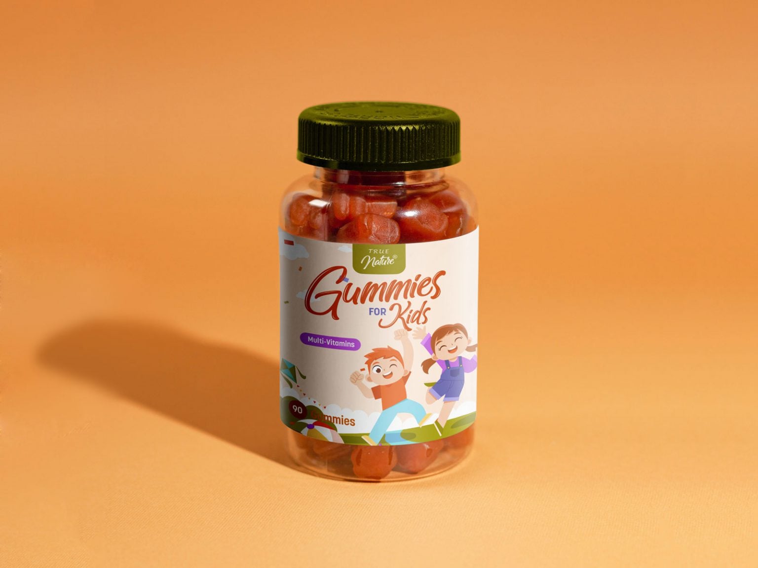 Free Gummies Vitamin Bottle Label Mockup PSD - Designbolts